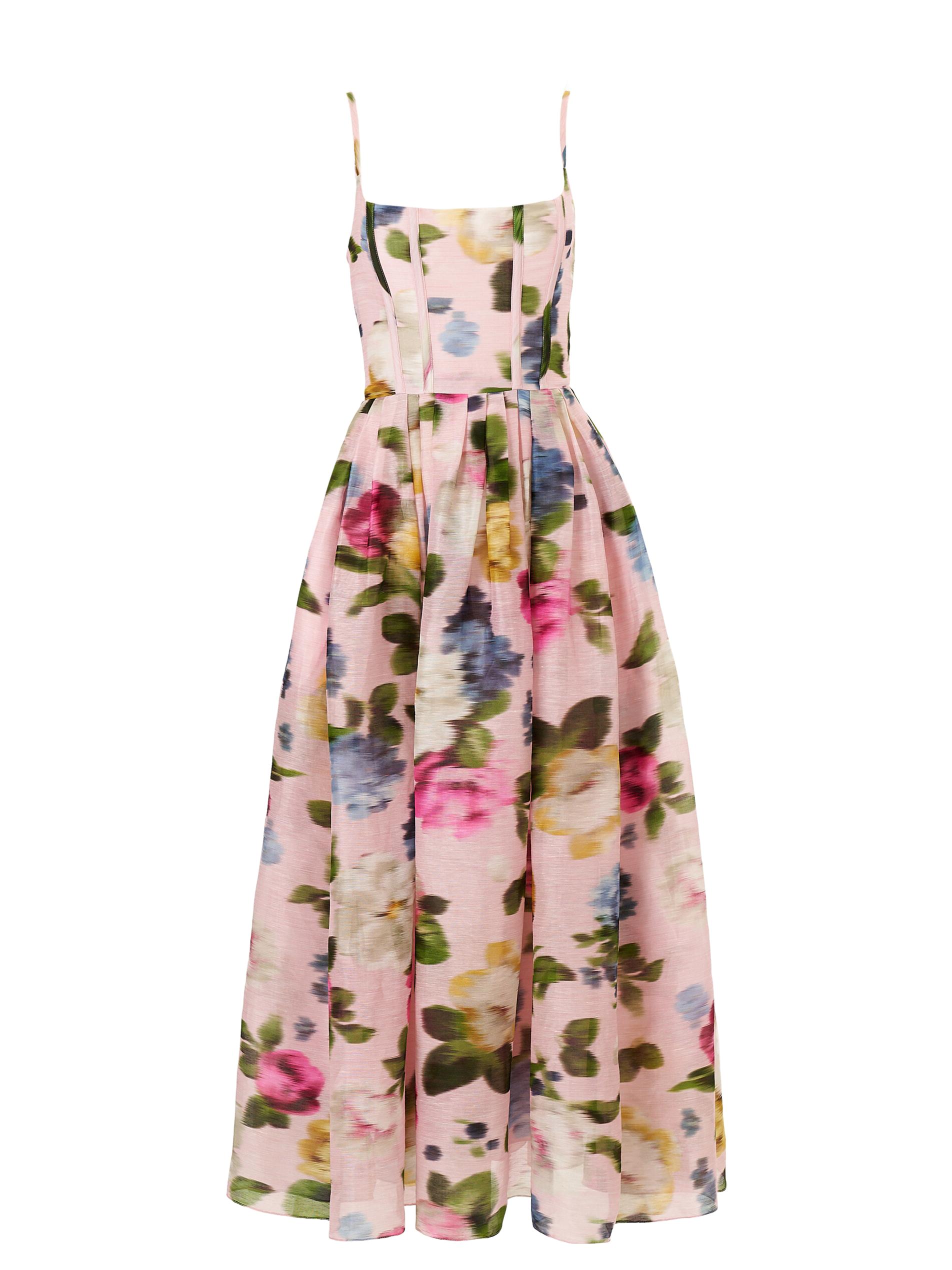 CAROLINA HERRERA Carolina Herrera Garden Floral Linen-Silk Midi Dress